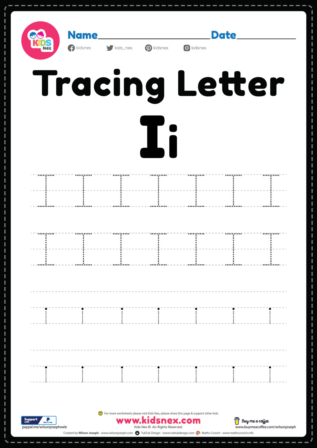 Tracing Letter I Alphabet Worksheet - Free Printable PDF