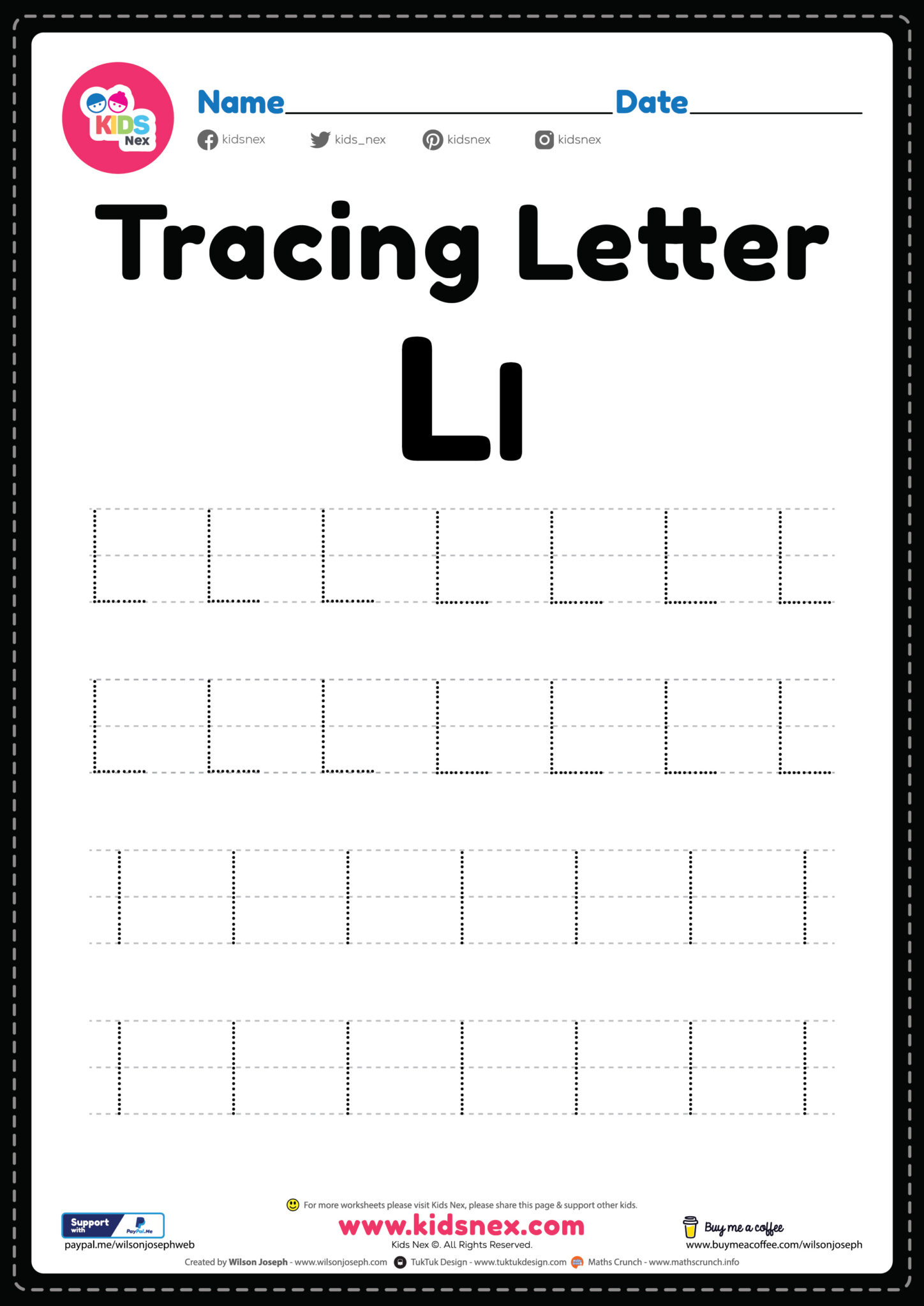 Free Printable - Tracing Letter L Alphabet Worksheet