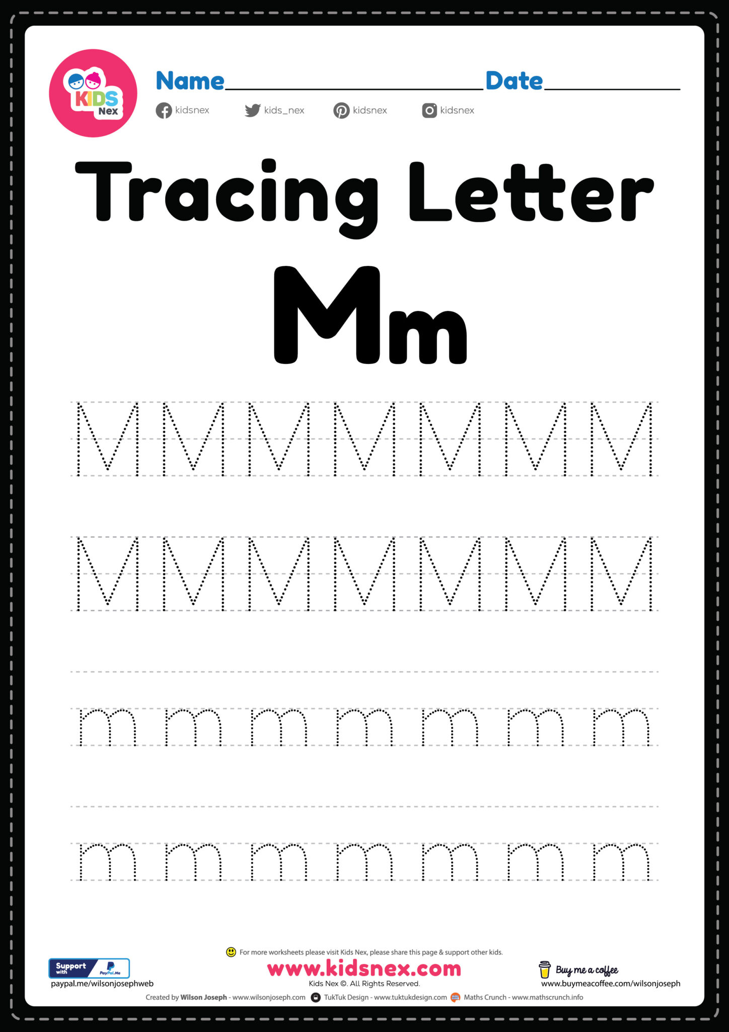 Tracing Letter M Alphabet Worksheet Free PDF Printable