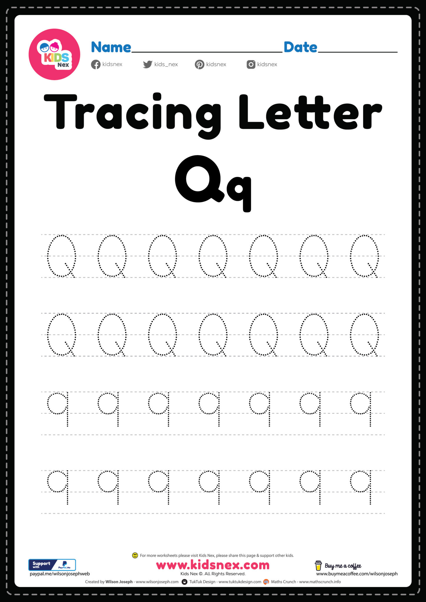 Free Printable PDF - Tracing Letter Q Alphabet Worksheet