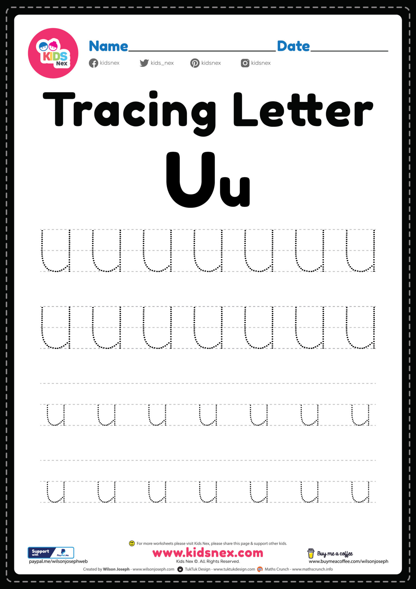 Free Printable PDF - Tracing Letter U Alphabet Worksheet
