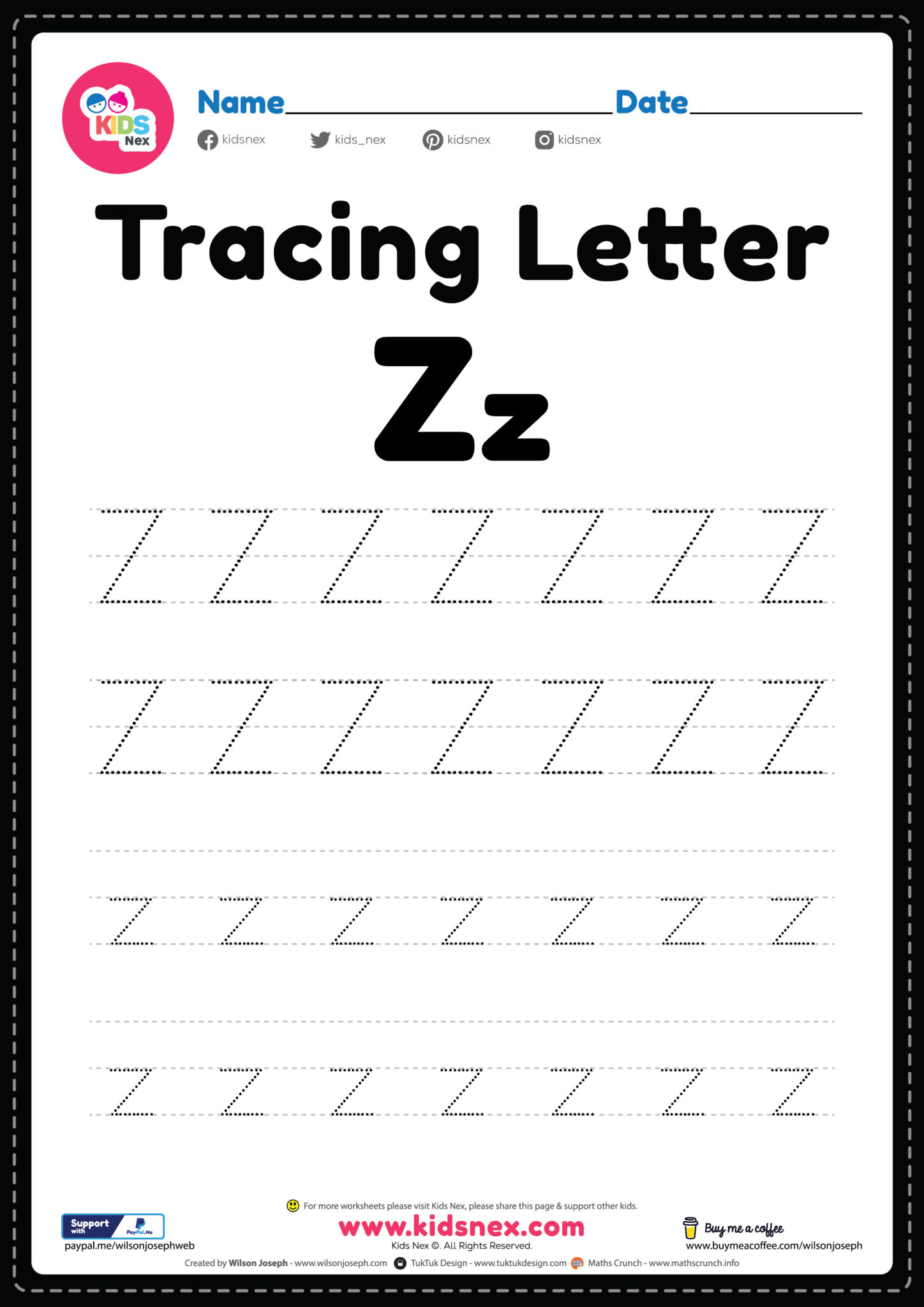 Free Printable PDF - Tracing Letter Z Alphabet Worksheet