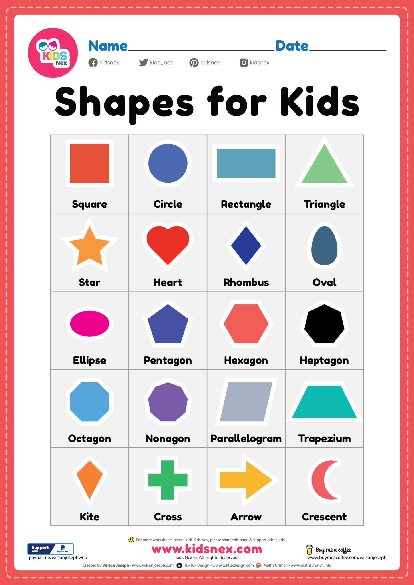 Free Printable 2d Shapes for Kids - PDF for Preschool Child
