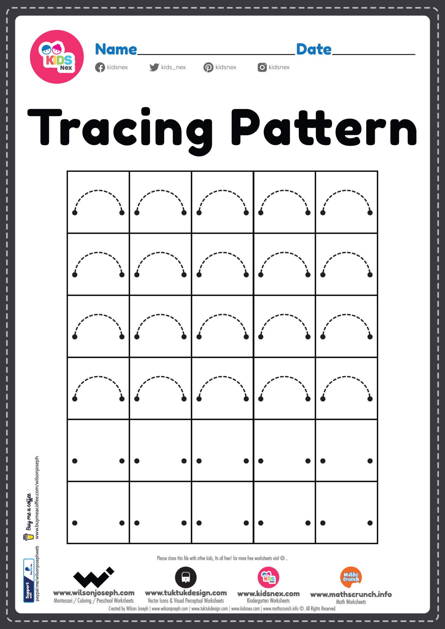 Tracing pattern curve lines worksheet Kindergarten - PDF