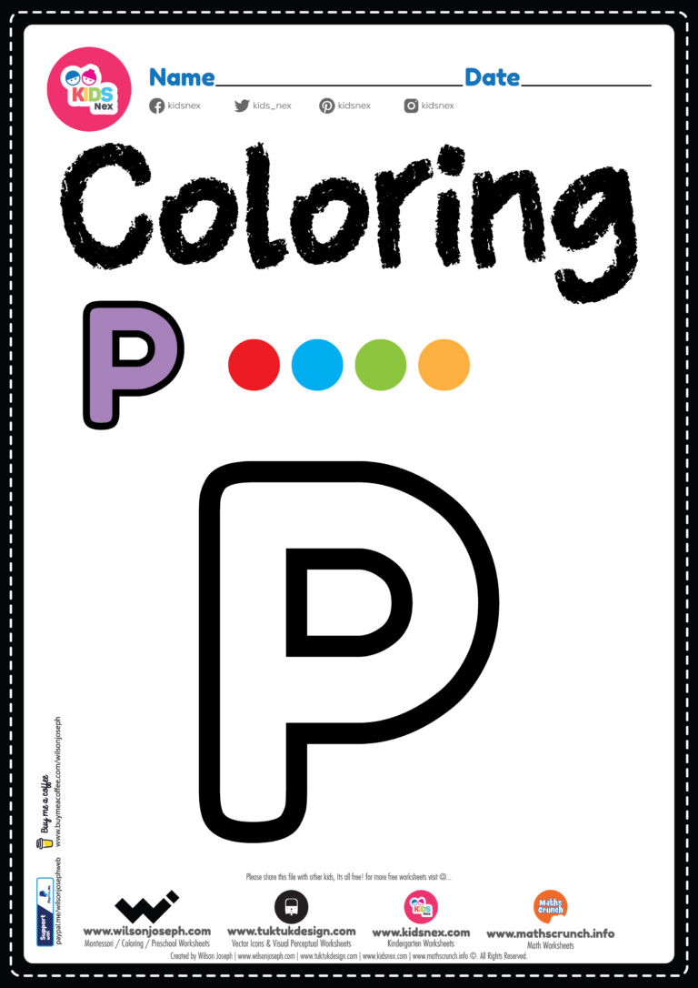 Letter P Alphabet Coloring Page worksheet Free Printable PDF