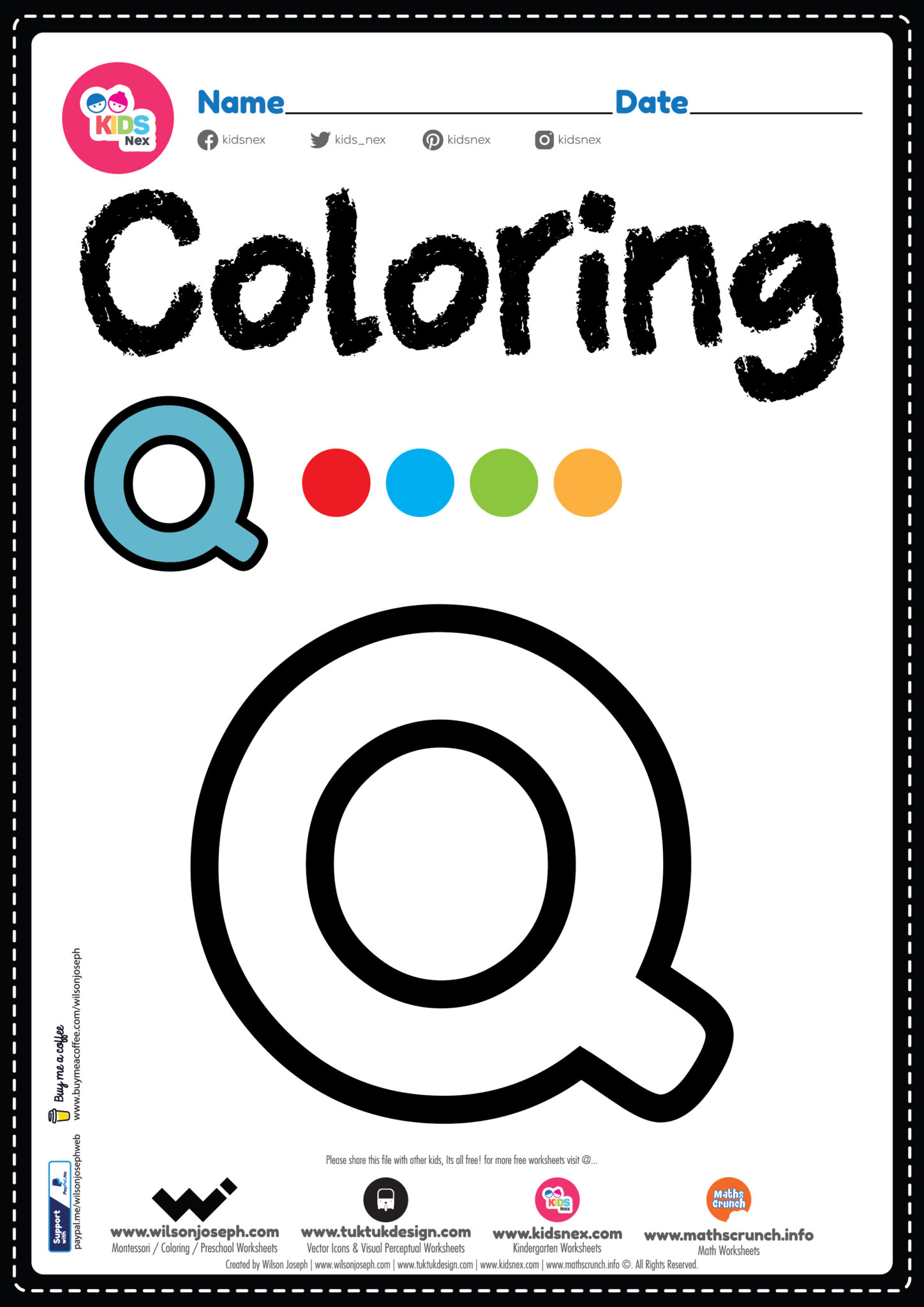 Letter Q Alphabet Coloring Page worksheet Free Printable PDF