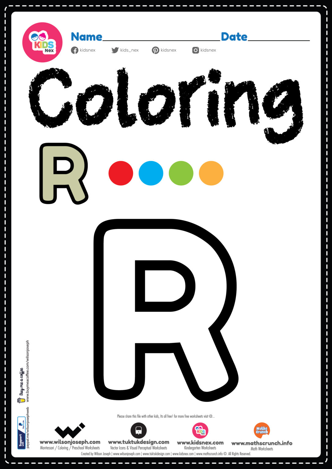 Letter R Alphabet Coloring Page worksheet Free Printable PDF