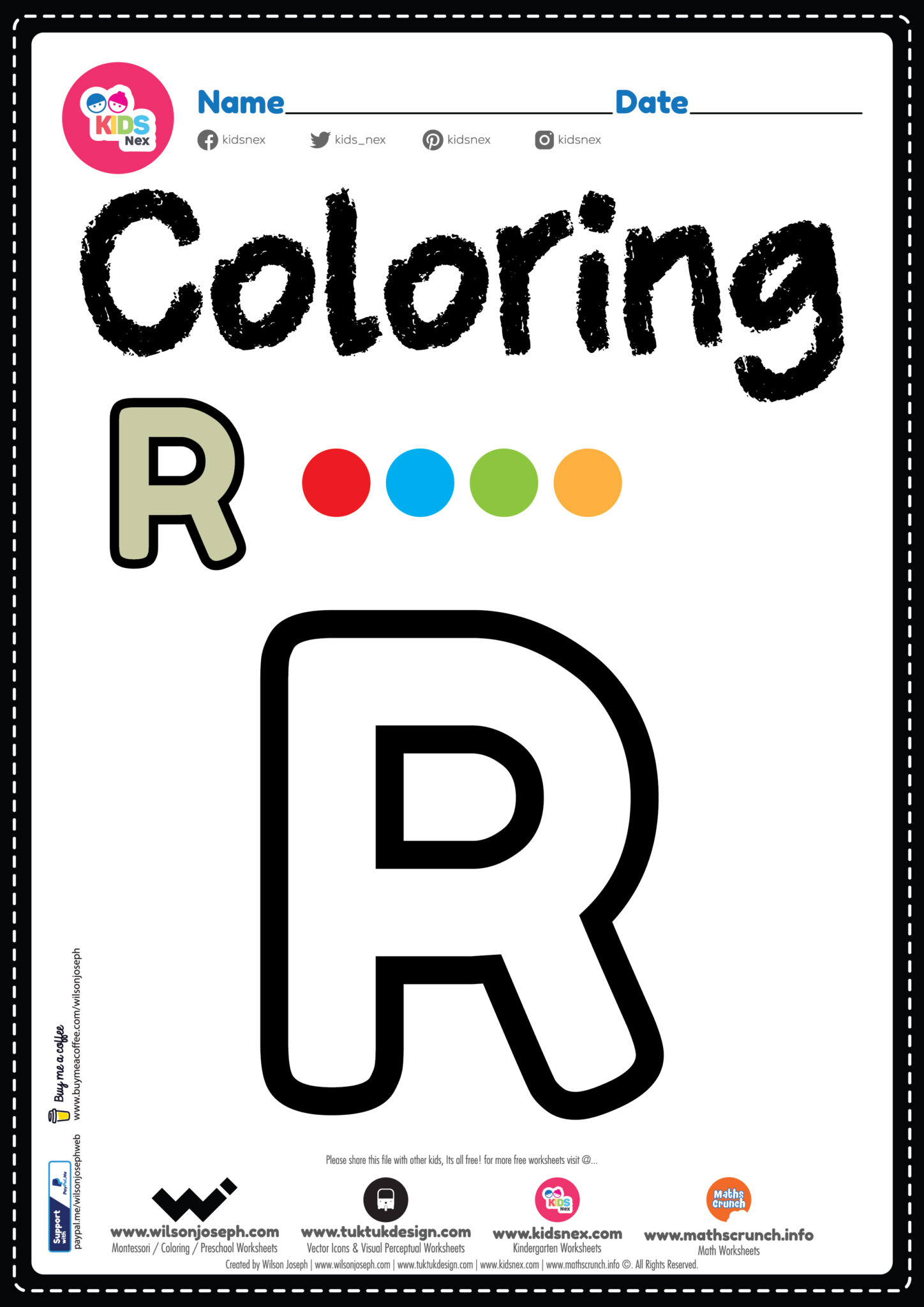Letter R Alphabet Coloring Page worksheet Free Printable PDF