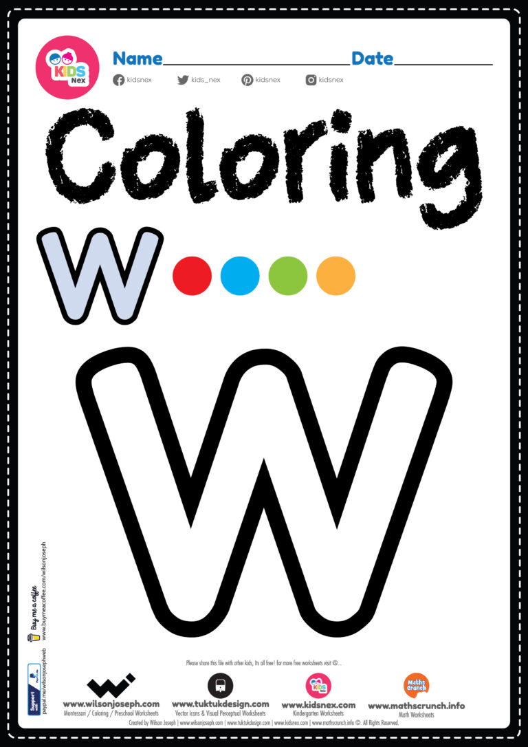 Letter W Alphabet Coloring Page worksheet Free Printable PDF